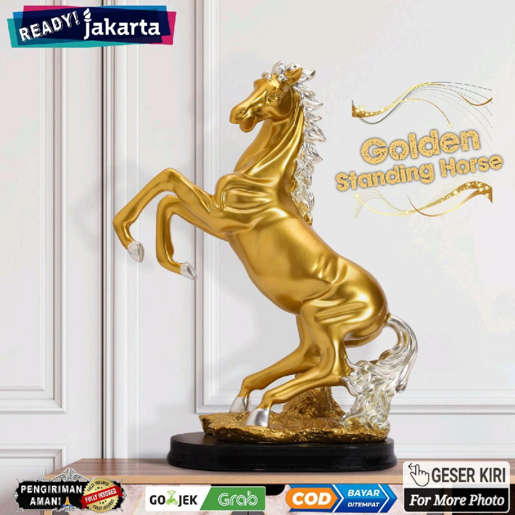 Jual Patung Kuda Emas Berdiri Standing Golden Horse Statue Hiasan ...