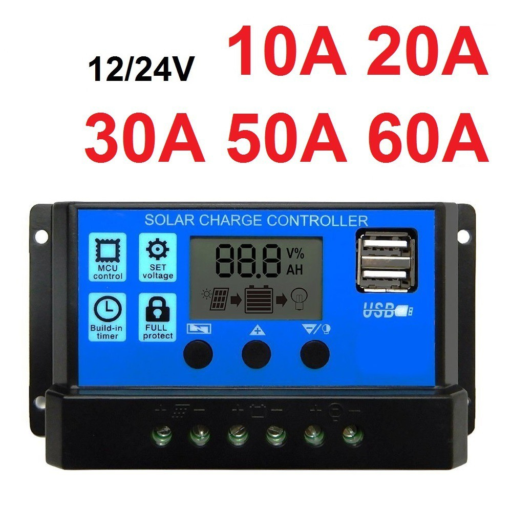 Jual Solar Charge Controller LCD LED Display Solar PWM 12V/24V 10A 20A ...