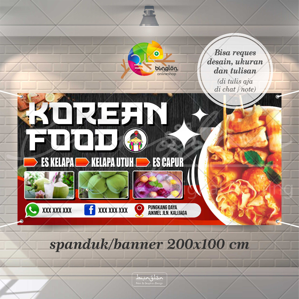 Jual Size 200x100 Cm Spanduk Banner Korean Food, Seblak Prasmanan ...