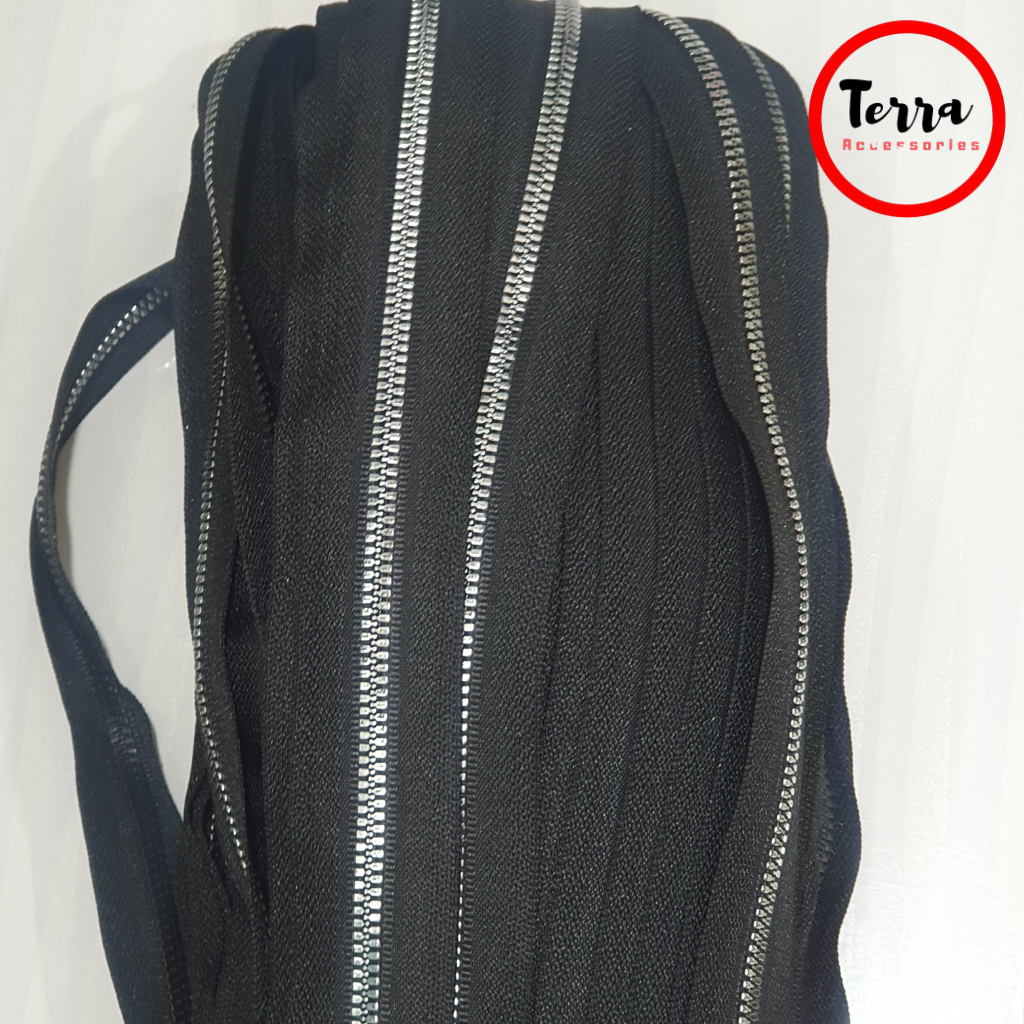 Jual Daun Resleting Nomor 5 Besi Hitam Silver | Daun Zipper Gigi Besi ...