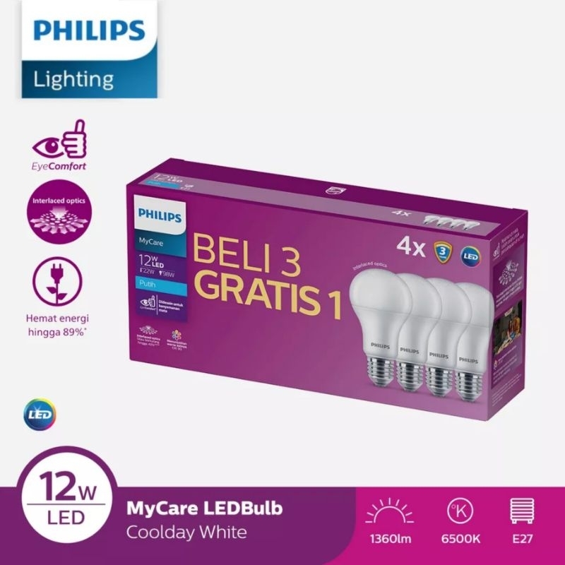 Jual Led MultiPack PHILIPS 12 Watt Beli 3 Gratis 1 MyCare - Lampu Pack 12w Paket Philips 3 Free ...