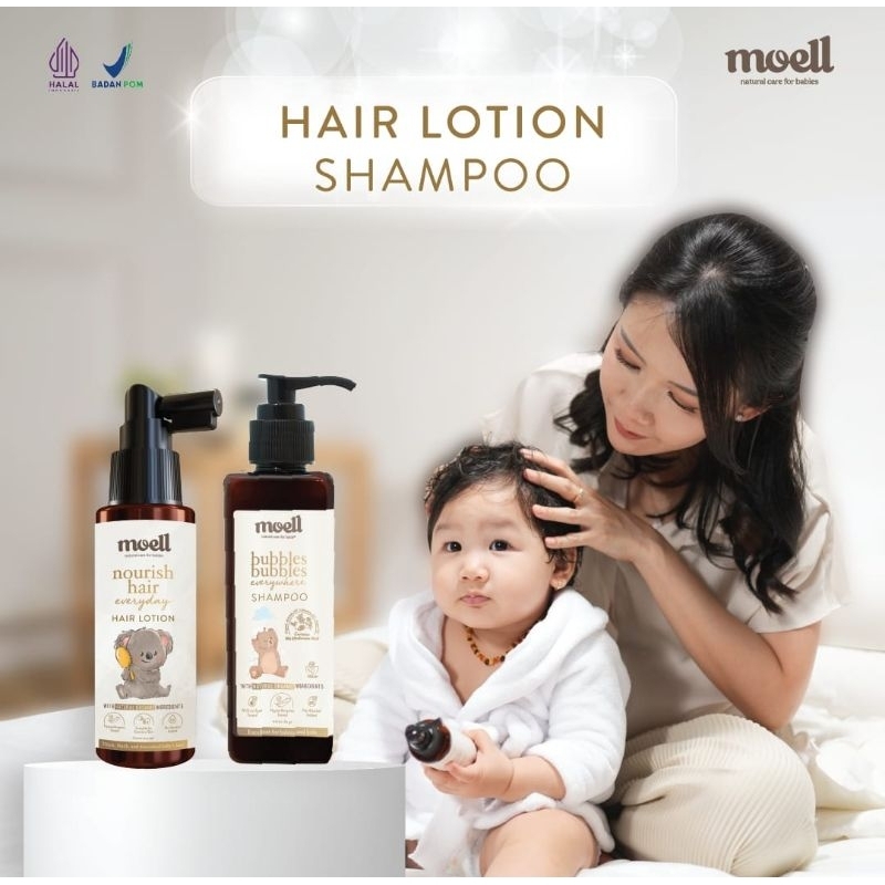 Jual Moell Hair Lotion @100ml- Moell Baby Shampoo@185ml- Lotion Rambut ...