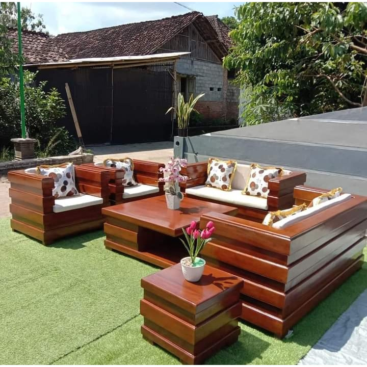 Jual Kursi tamu box jumbo kontruksi tebal kayu jati minimalis | Shopee ...