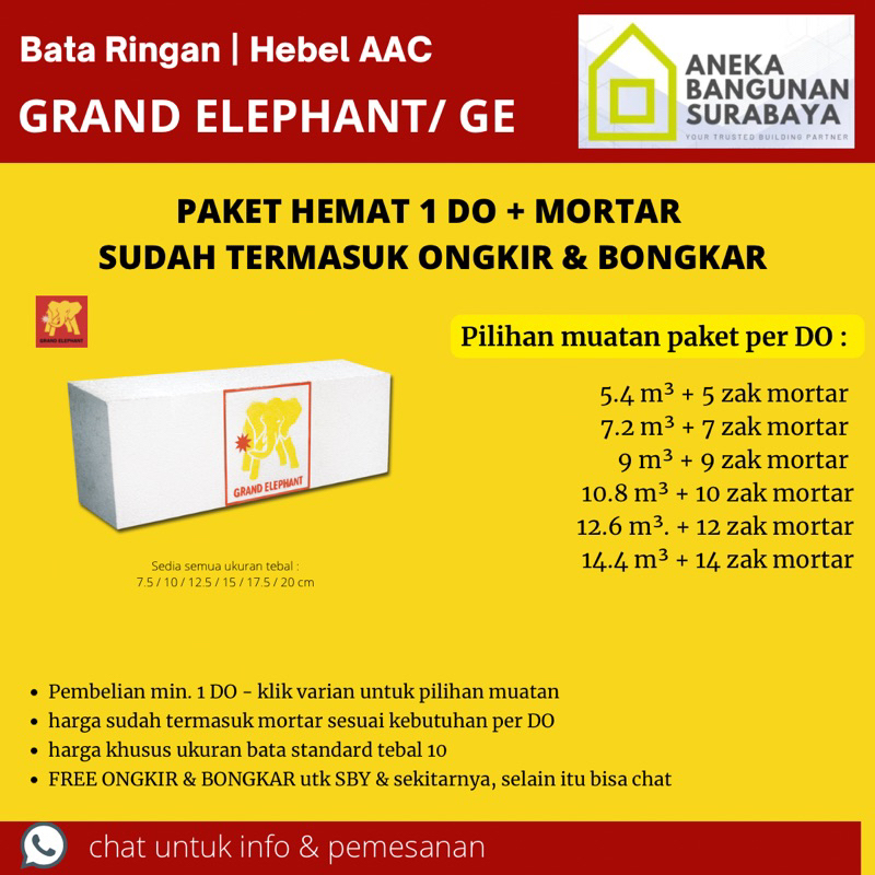 Jual Bata ringan Grand Elephant ( 1 DO + mortar ) Paket hemat dengan ...