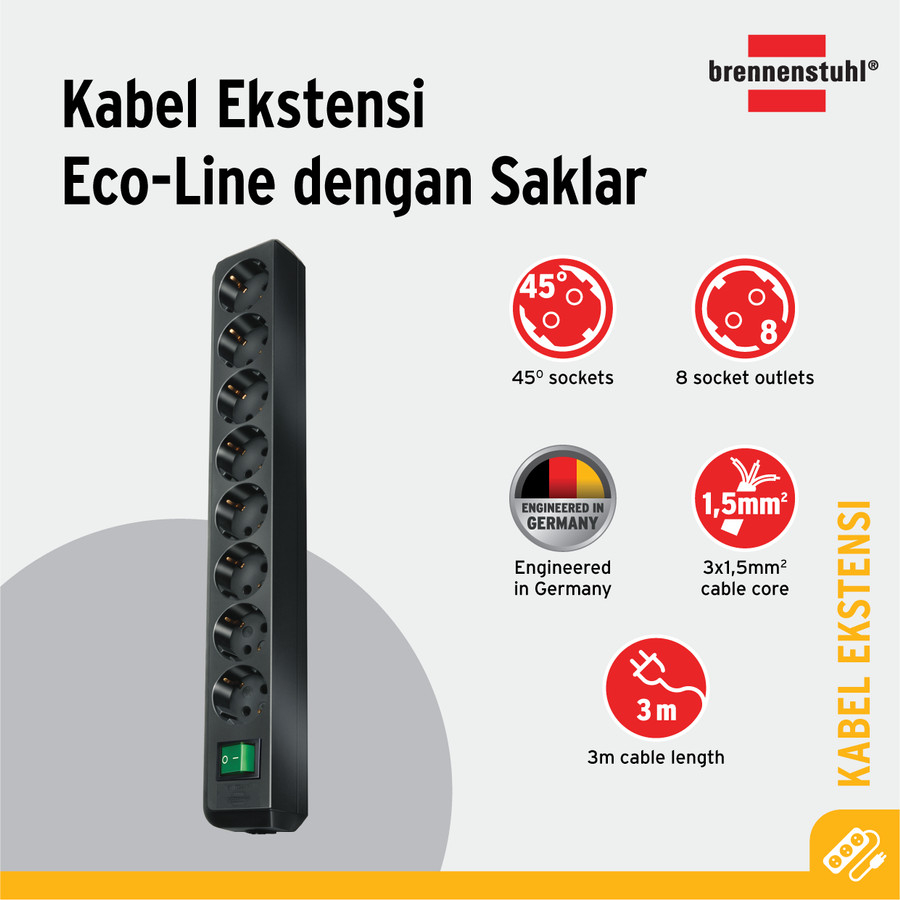 Jual Stop kontak / Colokan - Brennenstuhl Ecoline 8 lubang + switch | Shopee Indonesia