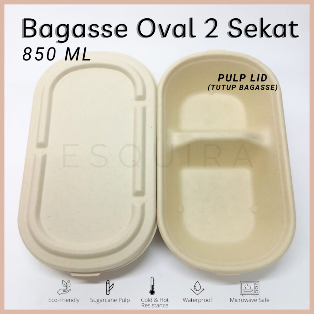 Jual 2 Compartement Oval Sugarcane Bagasse 850 ML / Lunch Box 10 Pcs + Lid / TAB8502C | Shopee ...