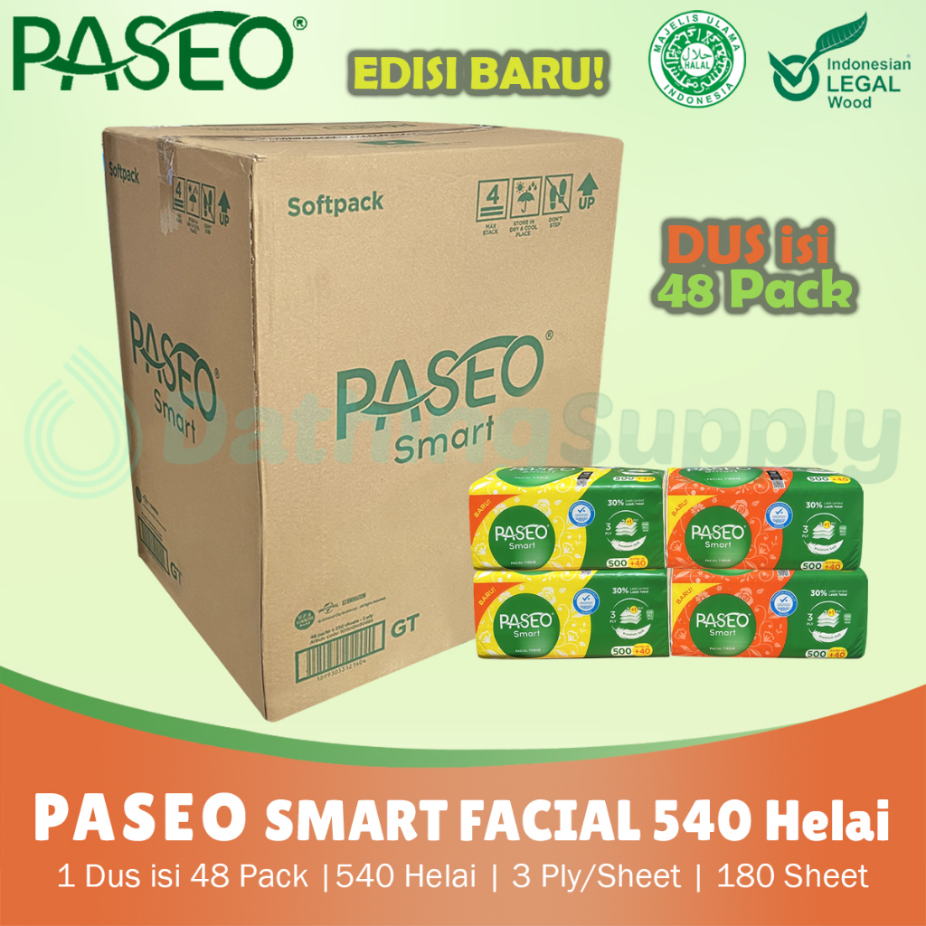 Jual GROSIR Tissue Paseo Smart Facial 540 Helai 3 Ply Edisi Baru - 1 ...