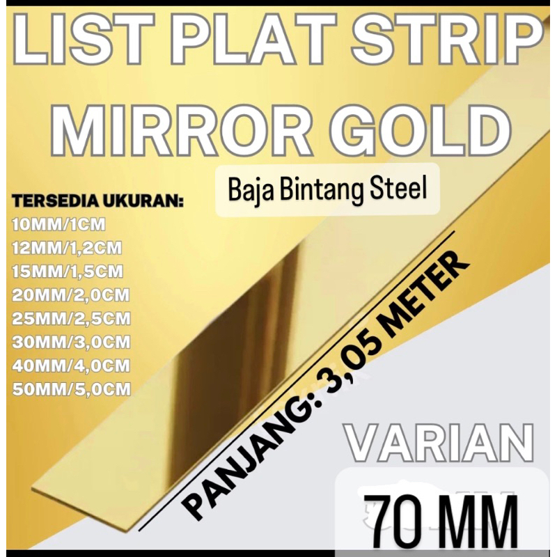 Jual LIST PLAT STRIP MIRROR GOLD 70MM T:0.8MM P:3.050MM STAINLESS STEEL ...