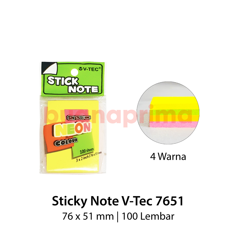 Jual Sticky Notes V-Tec 76 x 51 mm 100 Lembar Memo Tempelan Kertas ...