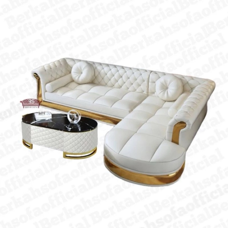 Jual Sofa L Chester List gold + Meja kaki gold sofa Elegan Sofa unik ...