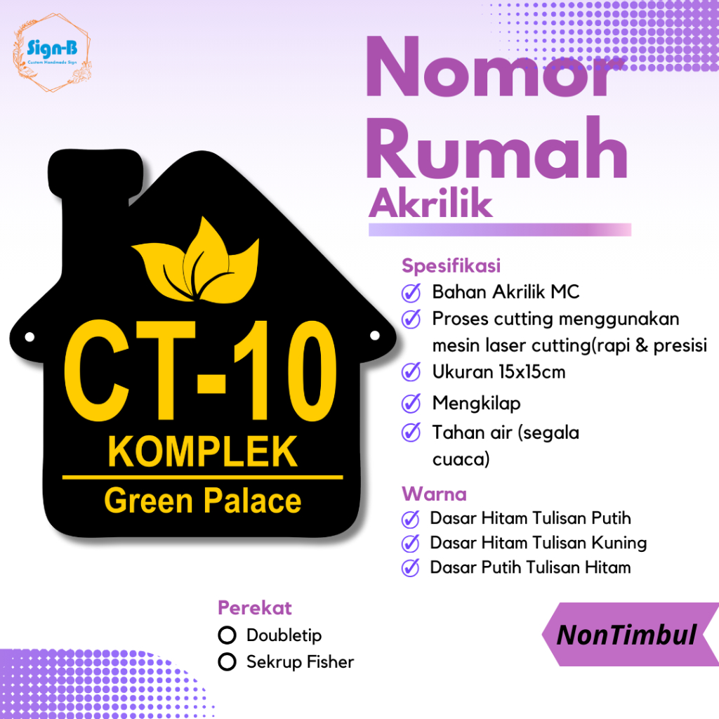 Jual Papan Nomor Rumah Akrilik Murah Non Timbul | 15x15 cm| Alamat ...