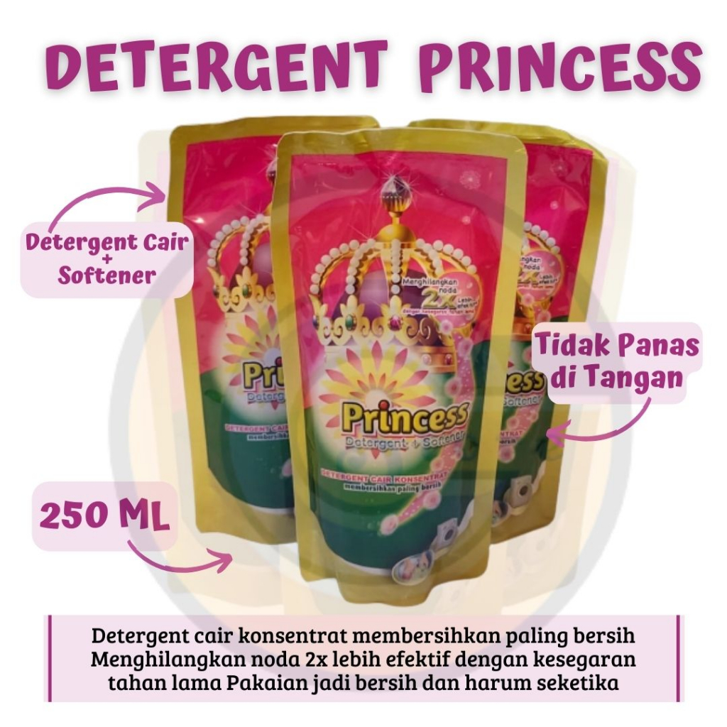 Jual DETERGENT PRINCESS - DETERGENT CAIR + SOFTENER 250ML | Shopee ...