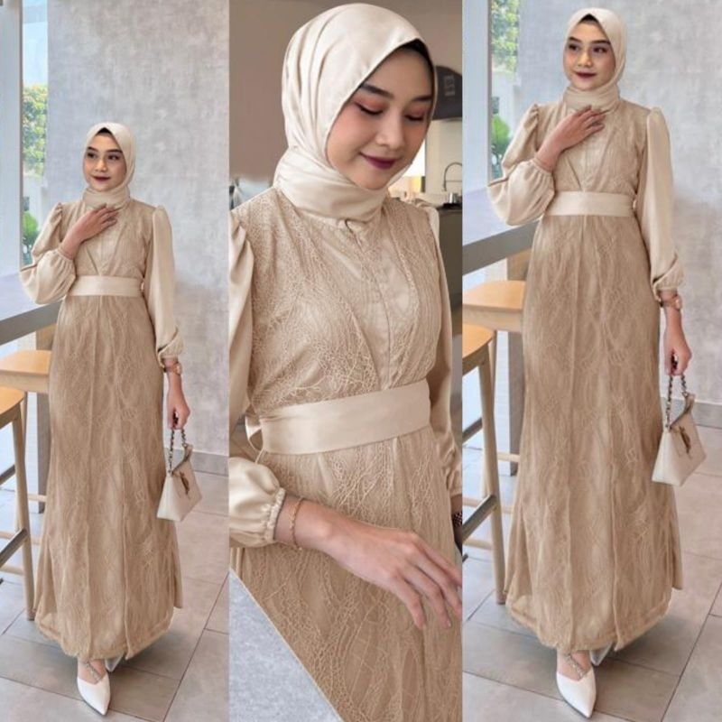 Jual [ TerBaru ] Xiva Gamis Brukat Premium Layer Depan Dress Busui ...