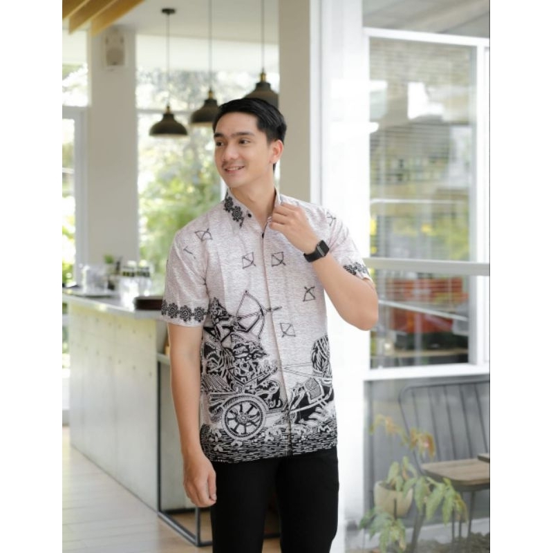 Jual KEMEJA BATIK PREMIUM MOTIF WAYANG MANAH PUTIH | Shopee Indonesia
