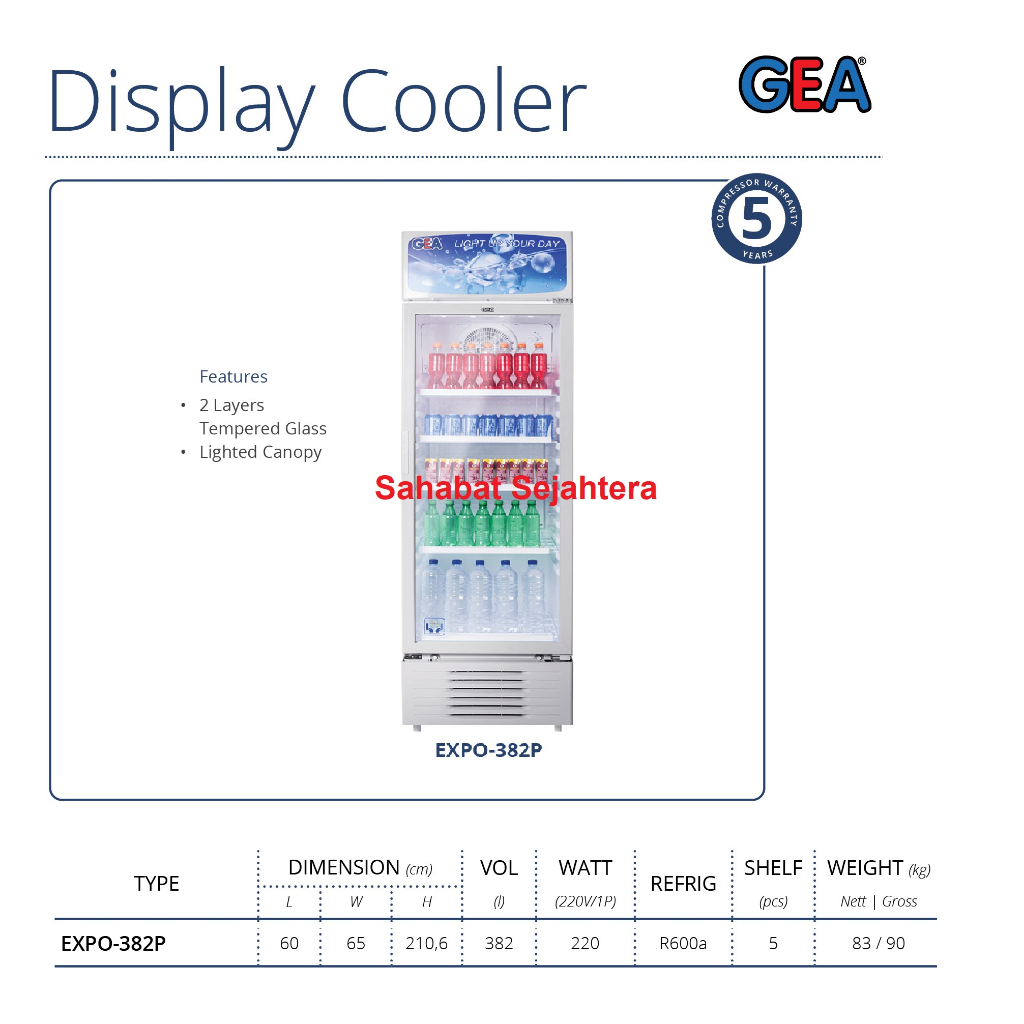 Jual GEA Showcase Display Cooler EXPO-382P Kulkas 1 Pintu 5 Rak ...
