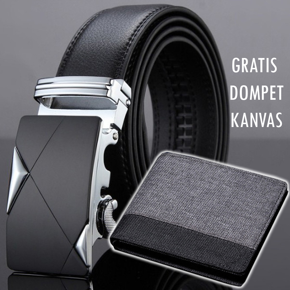 Jual BONUS DOMPET KANVAS!! Ikat Pinggang Pria Kulit Tipe Rel Men Belt ...