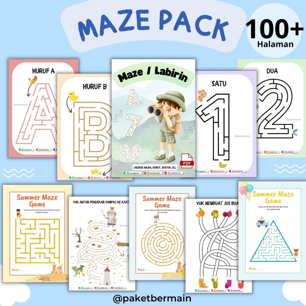 Jual [PDF] 100+ Halaman Worksheet Maze Labirin/ Aktivitas Pra menulis ...