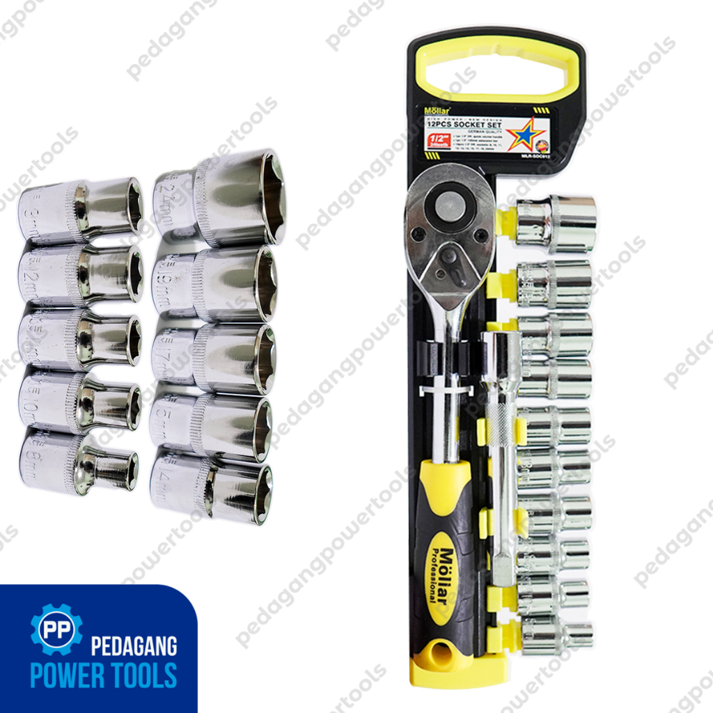 Jual MOLLAR Kunci Sok Set 12 pcs 8-24 mm Shock Ratchet Handle Socket ...