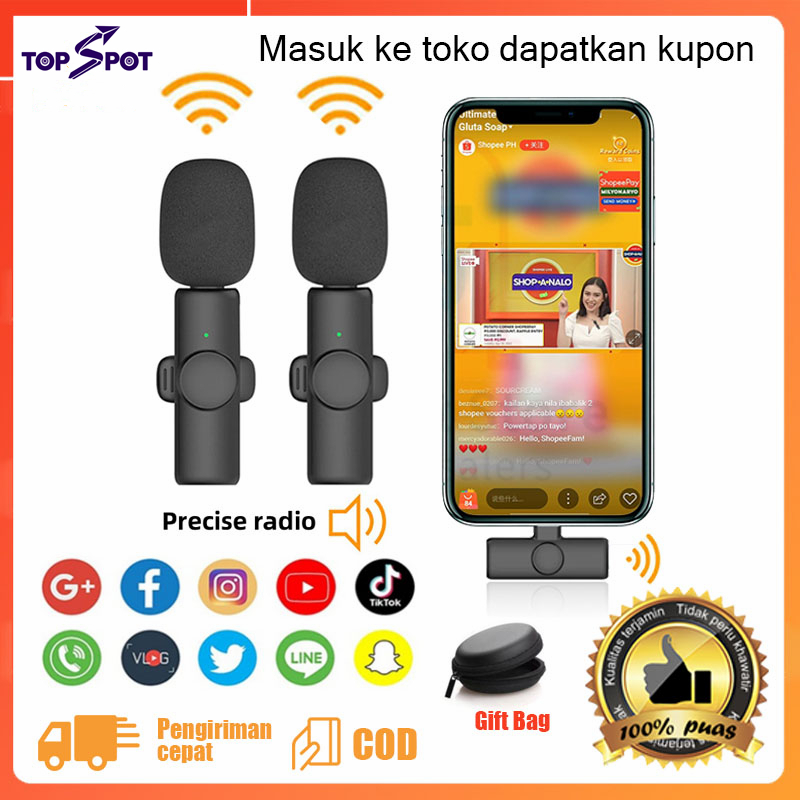 Jual Topspot Mic Wireless HP Lavalier Microphone Plug & Play Lapel ...