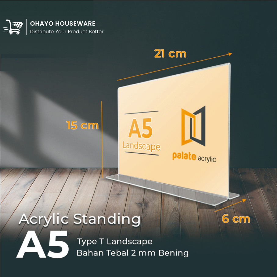Jual Akrilik Meja Bening A5 / Acrylic Standing A5 / T Landscape - 2mm | Shopee Indonesia