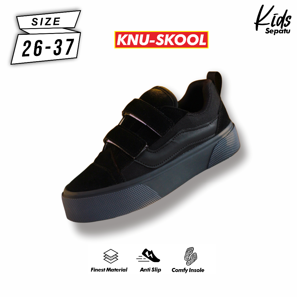 Jual Sepatu Sekolah Strap Velcro KNU Old Skool Classic Full Hitam ...