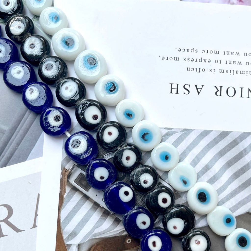 Jual 10 pcs Manik-manik Kaca Genuine Glass Beads - EVIL EYE FLAT CIRCLE ...