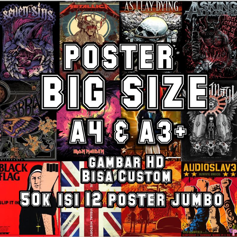 Jual Poster dinding band metal paket 55k isi 12 poster band metal punk ...