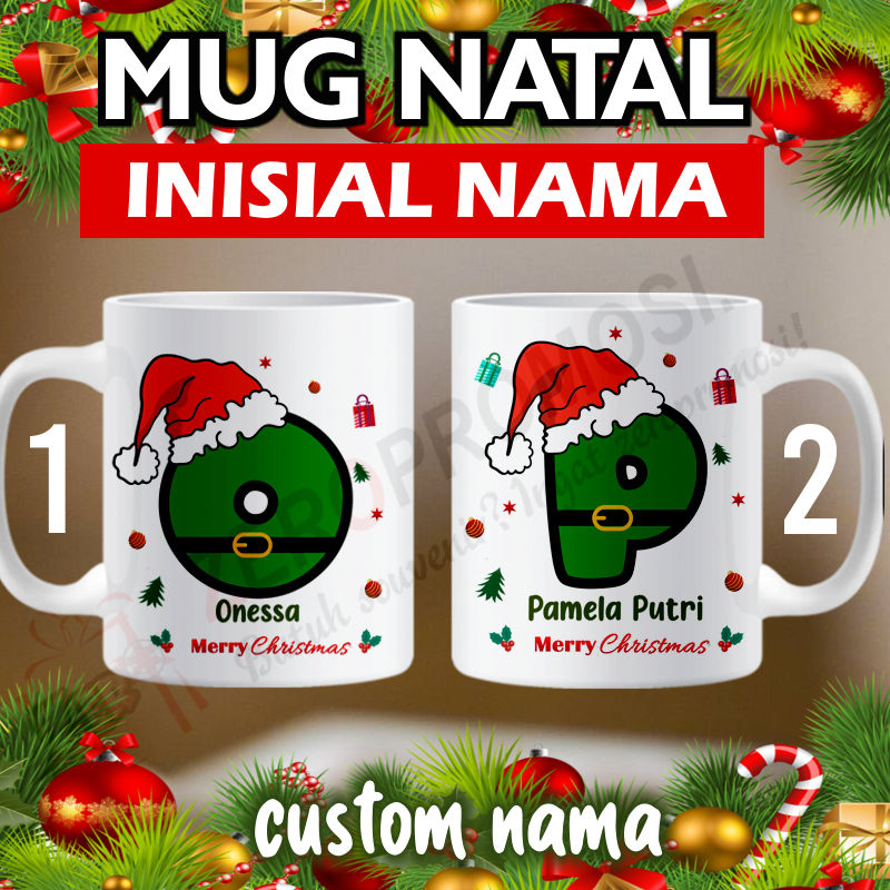 Jual MUG NATAL INISIAL NAMA TOPI SANTA / MUG INISIAL NAMA CHRISTMAS ...