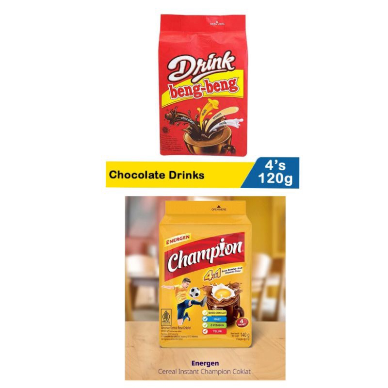 Jual Beng-Beng Chocolate Drink 4 x 30g & Energen Champion 4 x 30g ...