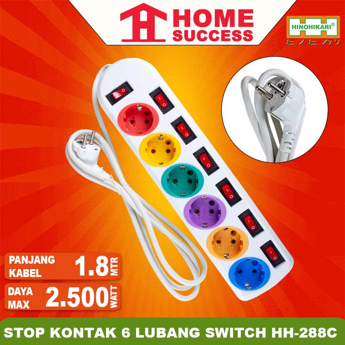 Jual STOP KONTAK 6 LUBANG SWITCH HINOHIKARI HH-288C SNI KABEL 1,8 METER ...