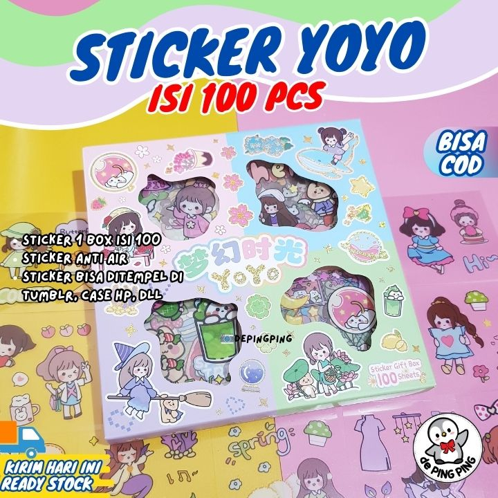 Jual Stiker YOYO korea transparant 1box isi 100 sudah mix 4 warna ...
