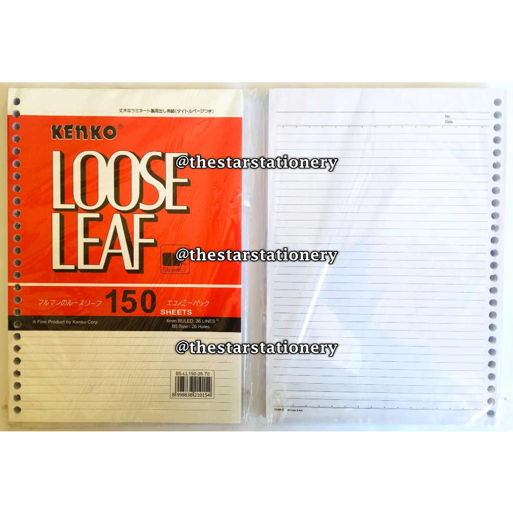 Jual (1 Pak Isi 150 Lembar) GROSIR Loose Leaf Kenko B5 150 / Isi Kertas ...