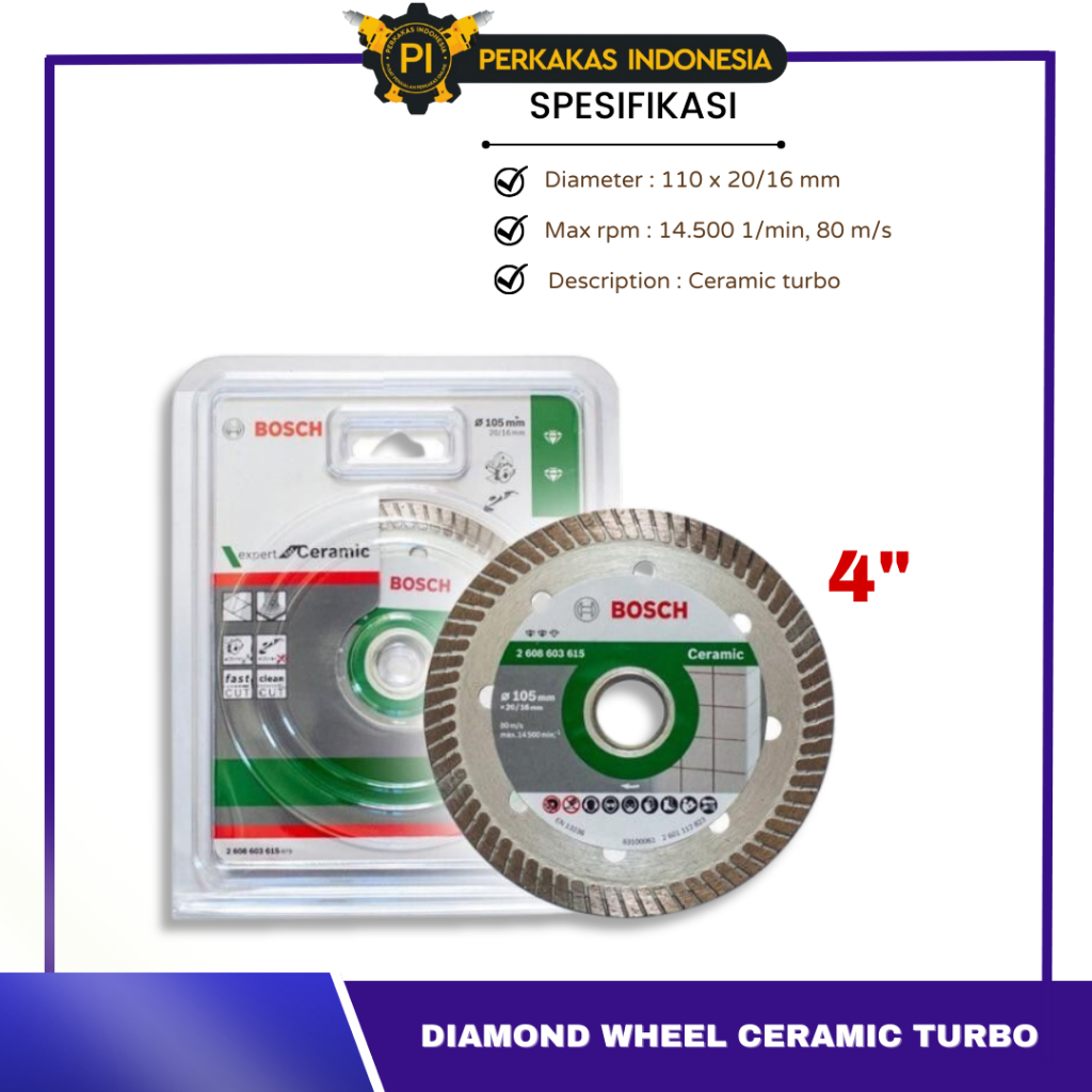 Jual Diamond Wheel Ceramic TURBO BOSCH 4 Inch ORIGINAL Mata Batu Gerinda Spesial Pisau Potong ...