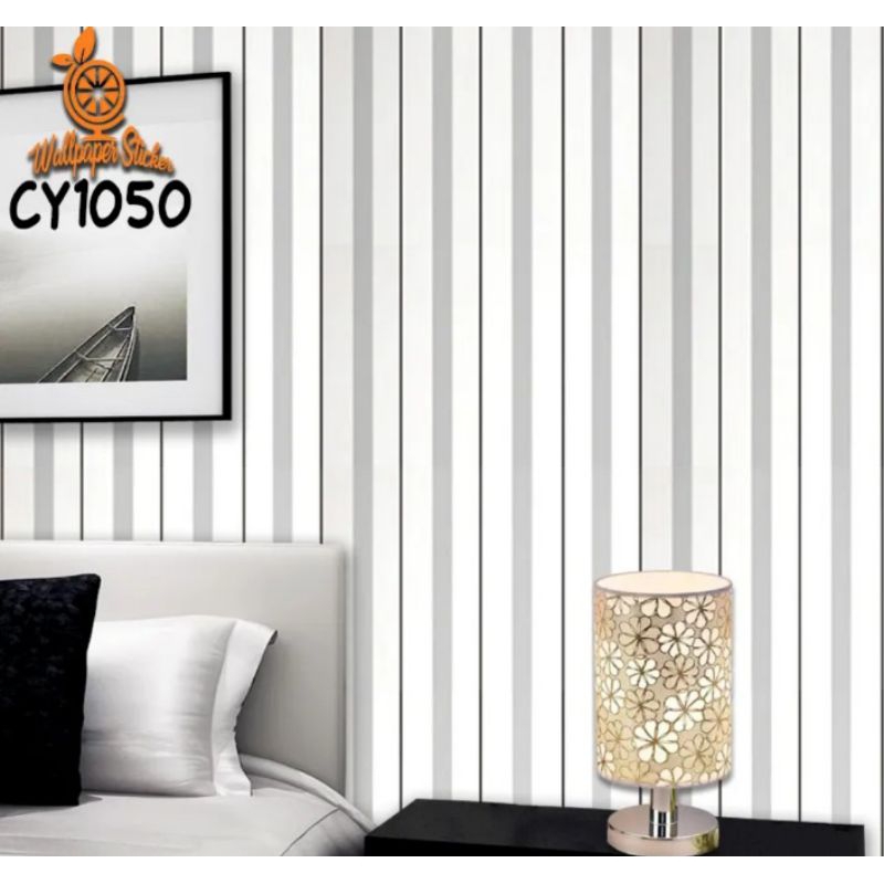 Jual Wallpaper sticker dinding 45cmx10m motif salur abu grey cy1050 wallpaper premium | Shopee ...