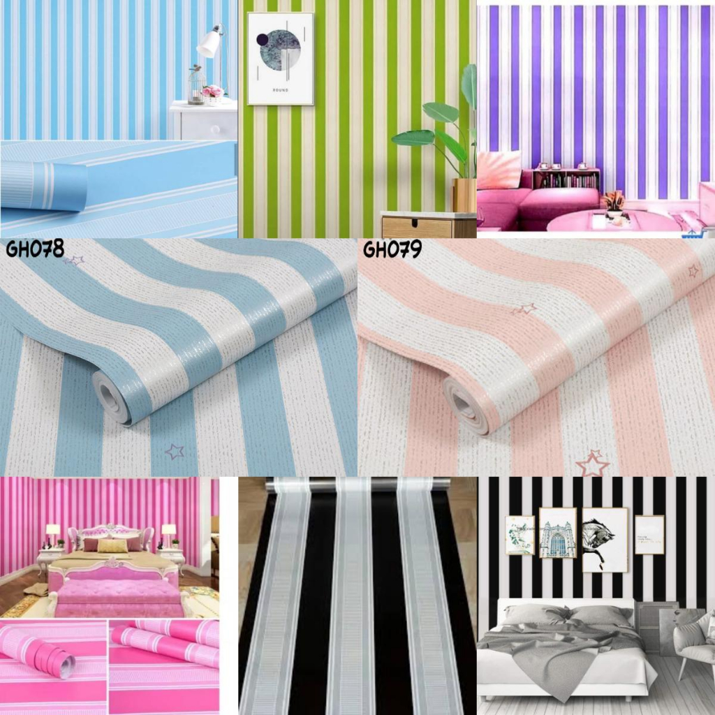 Jual Promo - Paket 5 Roll Wallpaper Sticker Dinding Motif Salur Premium Pvc Wallsticker Kamar ...
