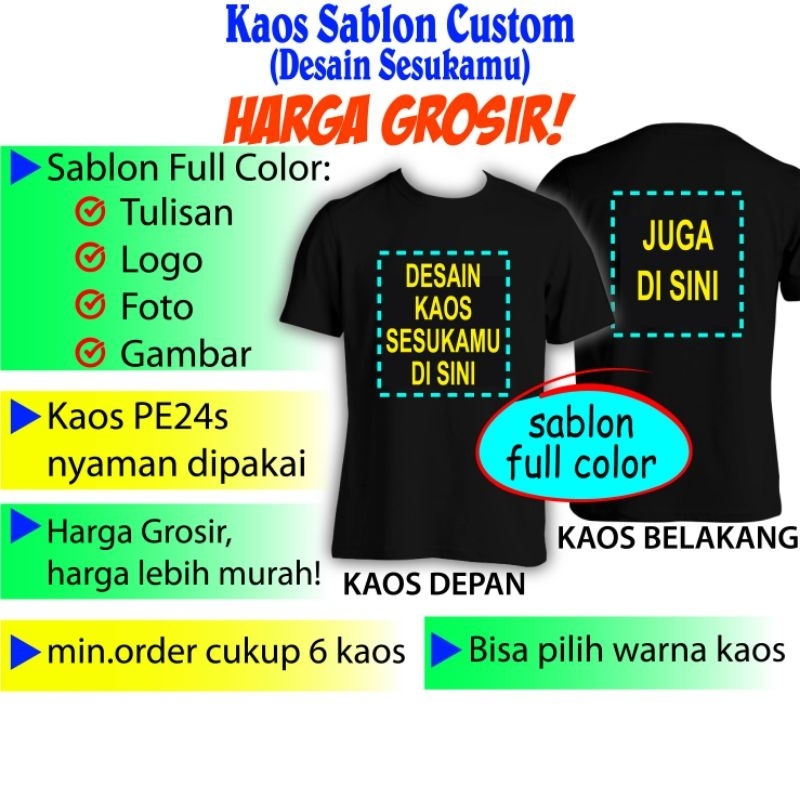 Jual Kaos Sablon Custom (Kaos PE 24s/Polyester) Size Standart Dewasa ...