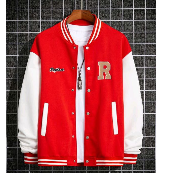 Jual JAKET BASEBALL MERAH PUTIH LOGO R SABLON DTF POLYFLEK BIGSIZE M L ...