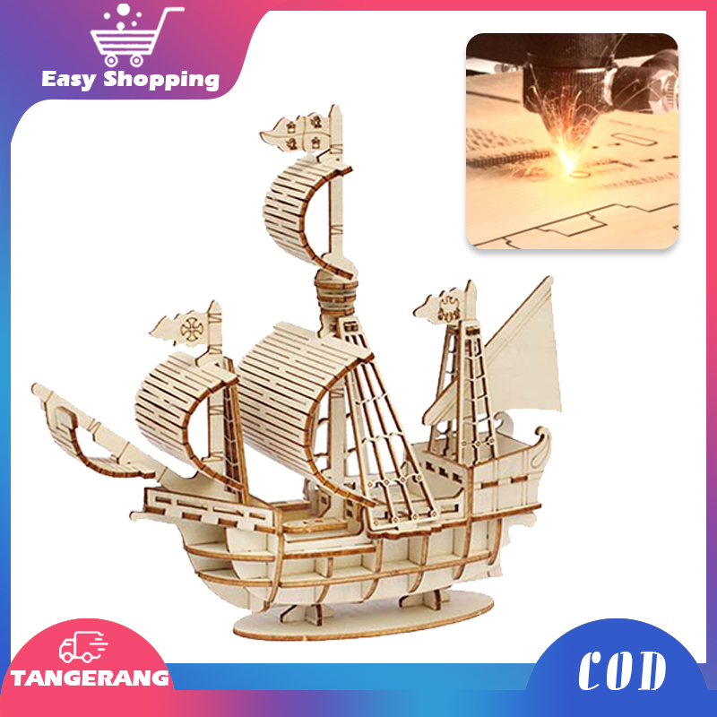 Jual Puzzle 3d Kayu Perahu Layar DIY Ship Model Kit Model Kapal Pirate ...