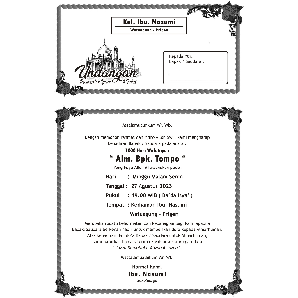 Jual PROMO UNDANGAN MURAH!!! Undangan Tahlil 40,100,1000 Hari & Khoul ...