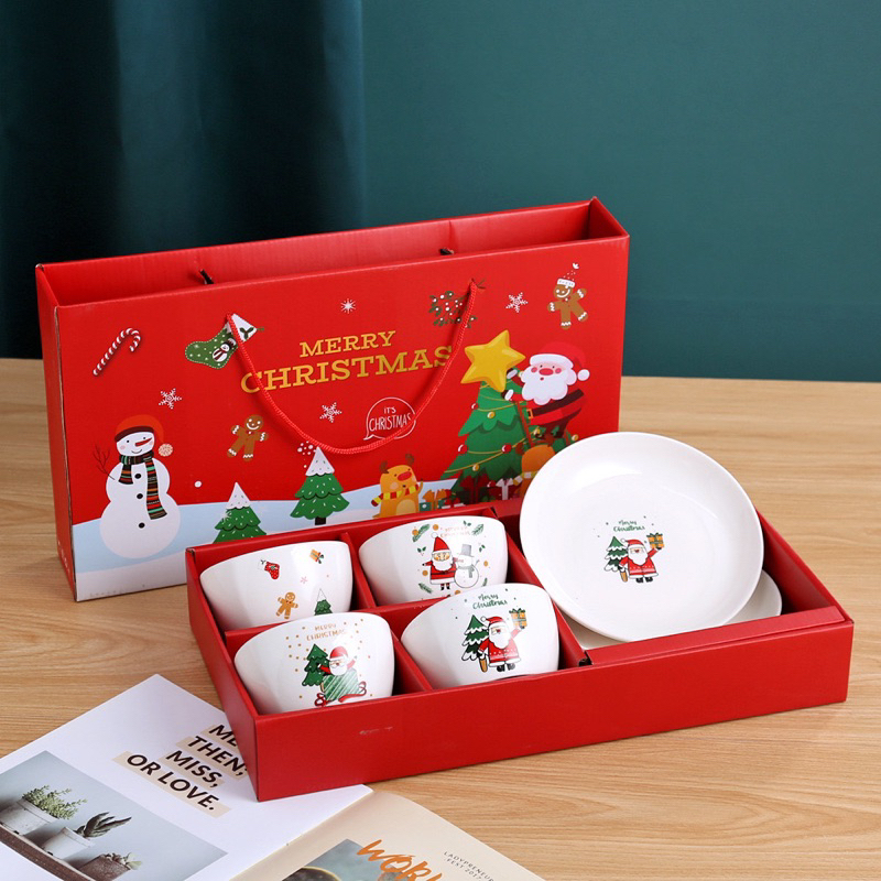 Jual Hampers Natal Set Mangok dan Piring Motif Santa Claus Putih Set ...