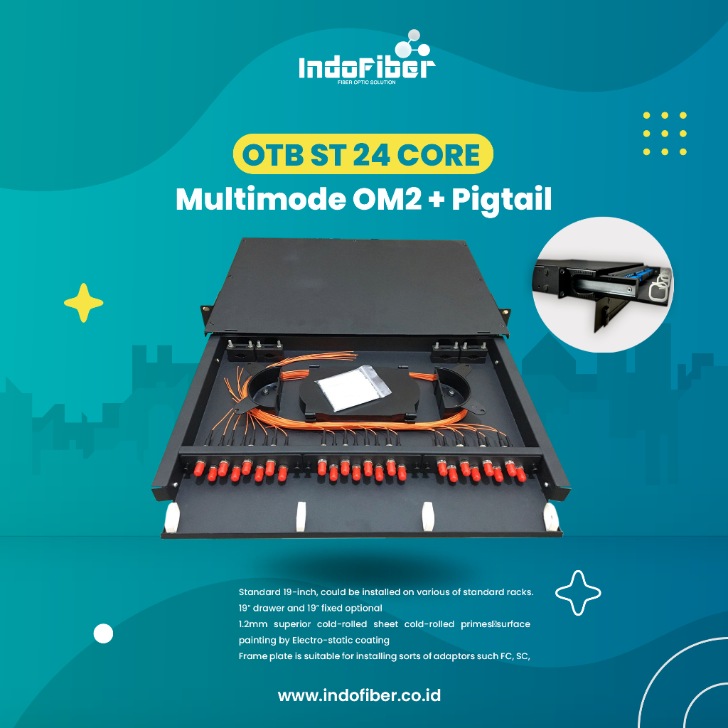 Jual Indofiber OTB 24 core ST Multimode OM2 rackmount sliding rail + Pigtail / OTB 24 port ST ...