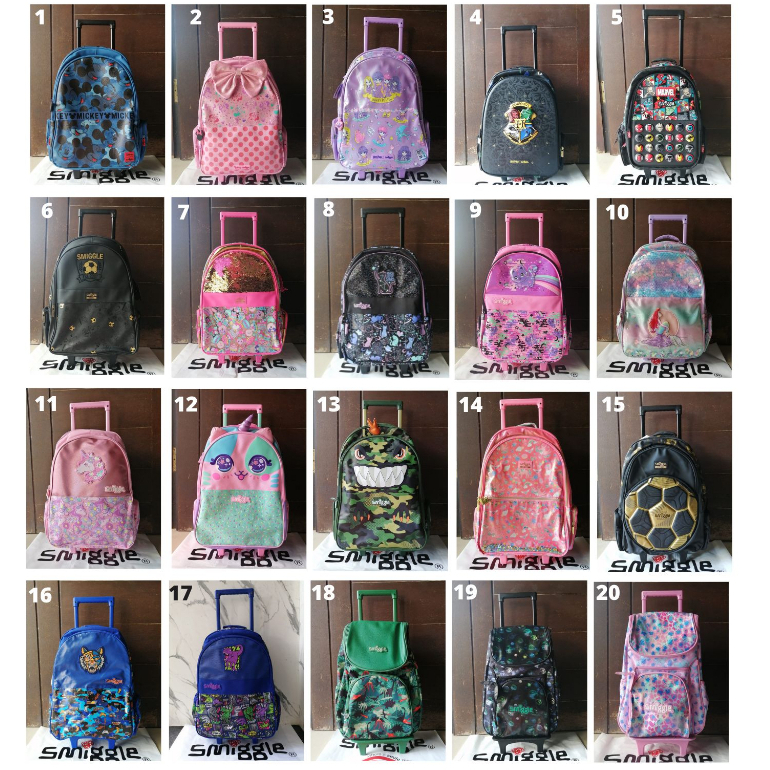 Jual Smiggle backpack trolley with light up wheels / trolley anak sd ...