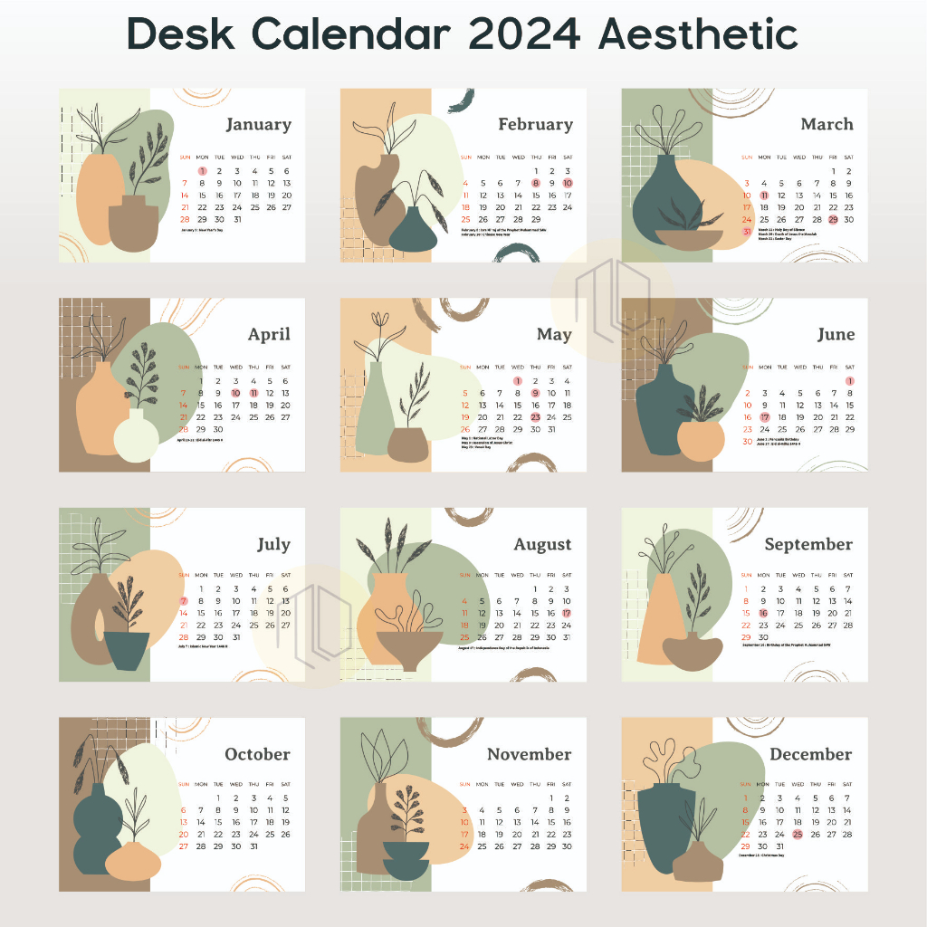 Jual Kalender 2024 Aesthetic Minimalis Simple Estetik / Kalender Meja ...