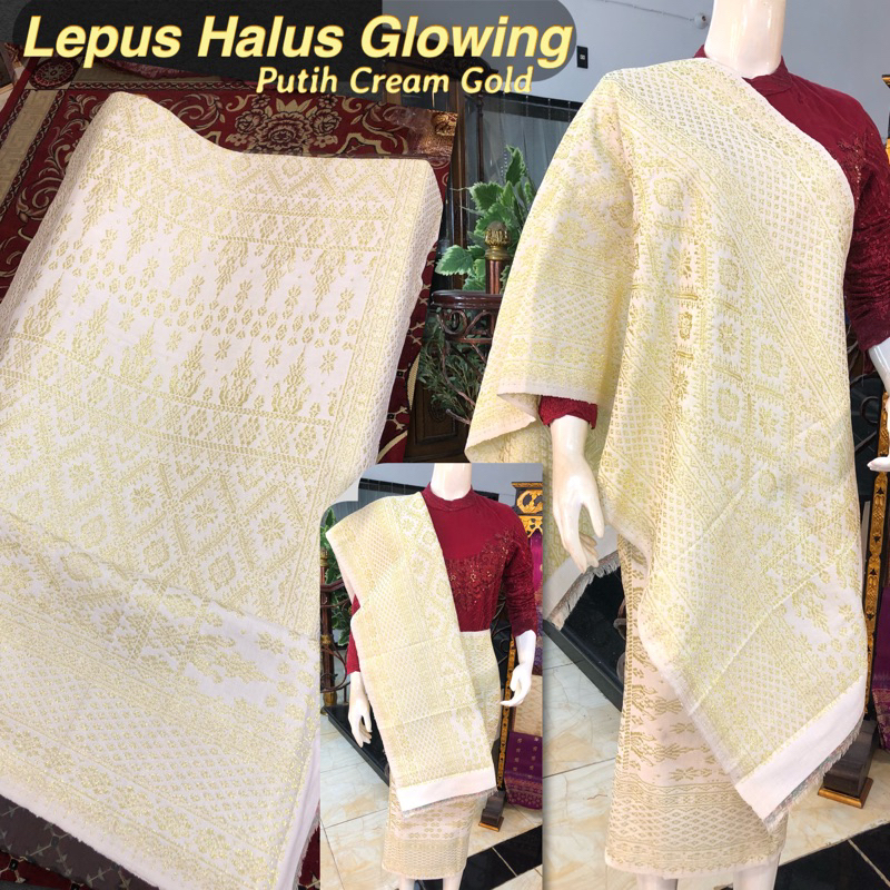 Jual TERLARIS Songket Lepus Halus Putih silver & Cream Gold /Songket ...