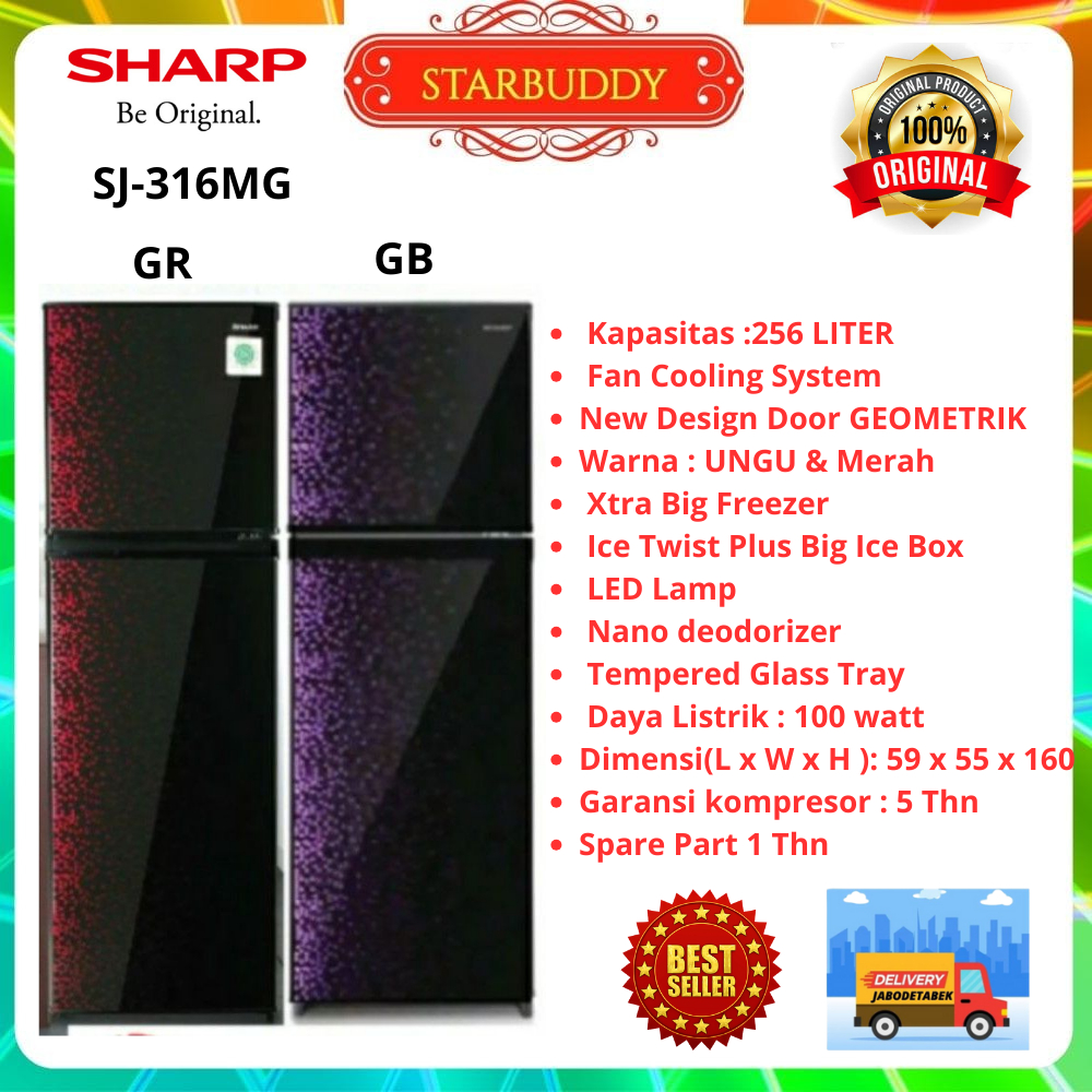 Jual KULKAS SHARP SJ-316MG, SJ 316 MG SJ-316 MG SHINE SERIES MOTIF ...