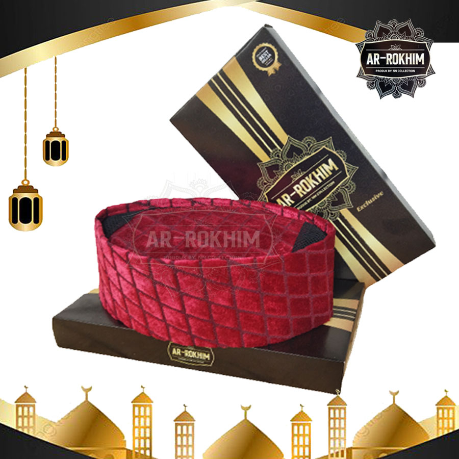 Jual KOPIAH SONGKOK PECI AR-ROKHIM EXCLUSIF MOTIF BULU MERAH KOTAK AC ...