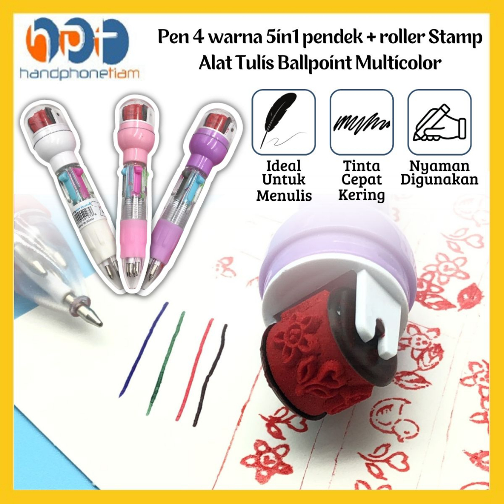 Jual Pen 4 warna 5in1 pendek + roller Stamp Ballpoint Multicolor Peralatan Sekolah Kantor Simple ...