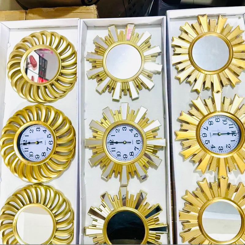 Jual (FREE BUBBLE + DUS) Jam Dinding Cermin Set Isi 3 Hiasan Wall Decor ...