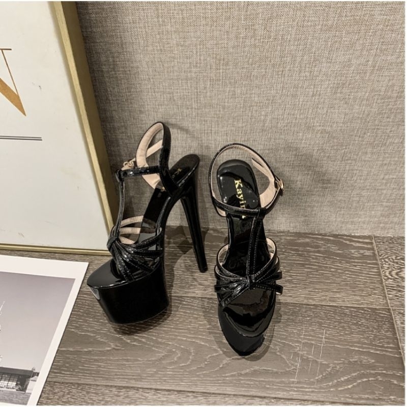 Jual High heels 17cm T-strap pumps heels glossy (kayina) | Shopee Indonesia