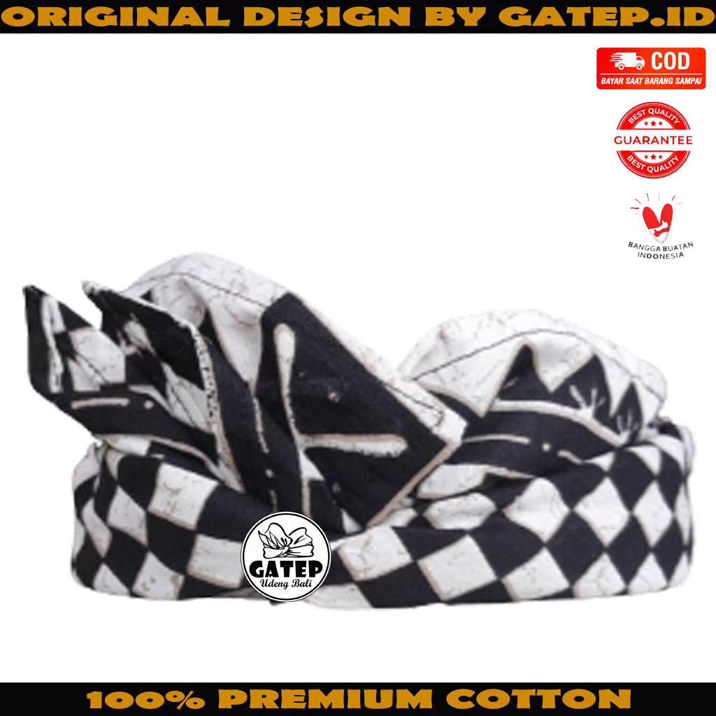 Jual Udeng Batik Bali Indigo Putih Kotak Catur Poleng Setengah Jadi ...